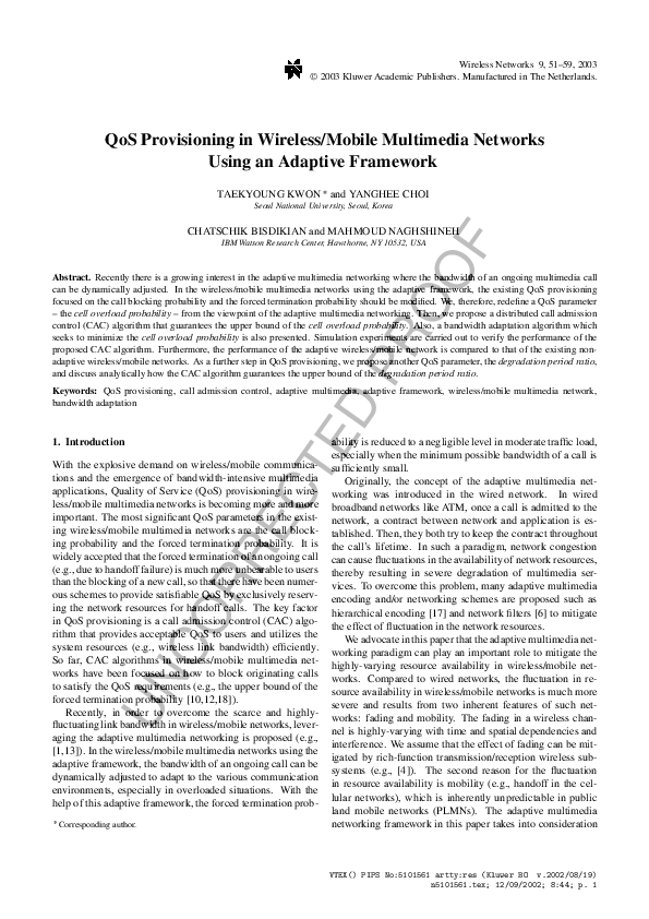 Pdf Qos Provisioning In Wirelessmobile Multimedia Networks Using An