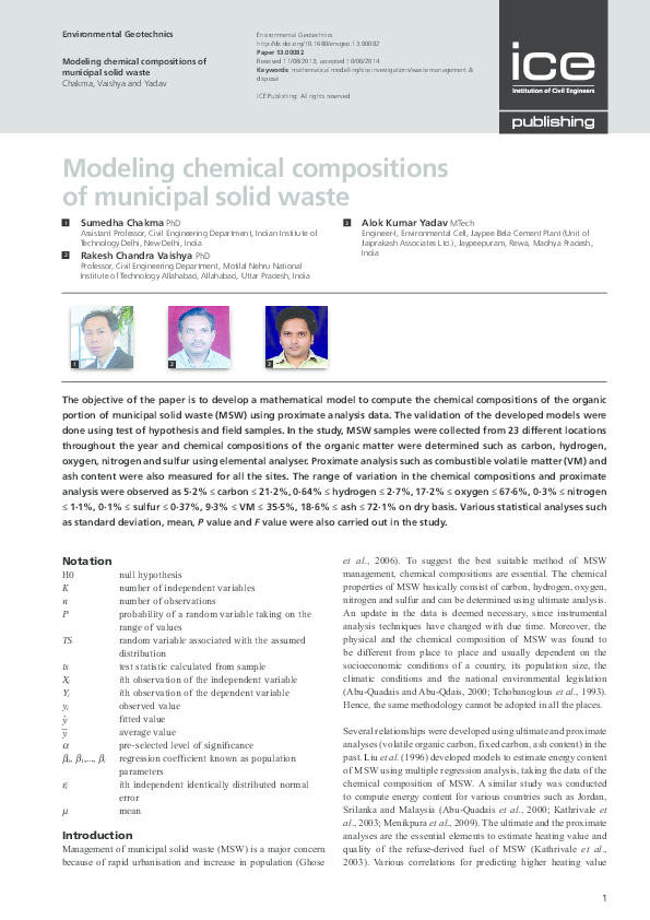 (PDF) Modeling Chemical Compositions of Mununicipal Solid Waste