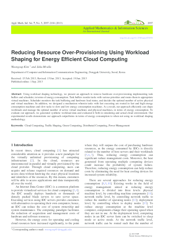 (PDF) Reducing Resource Over-Provisioning Using Workload Shaping for Energy Efficient Cloud ...
