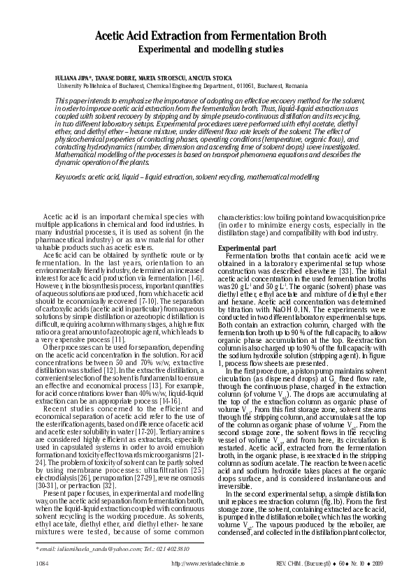 (PDF) Acetic Acid Extraction from Fermentation Broth Experimental and ...