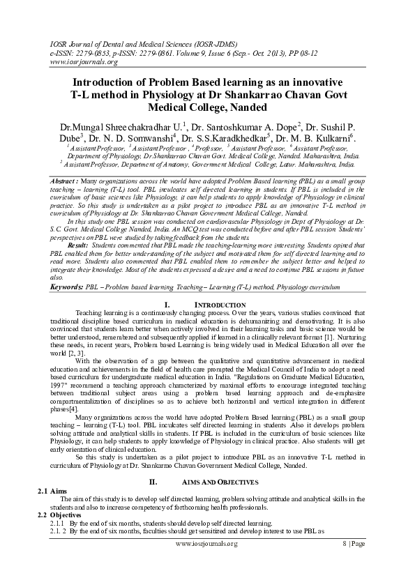 (PDF) Introduction of Problem Based learning as an innovative T-L ...