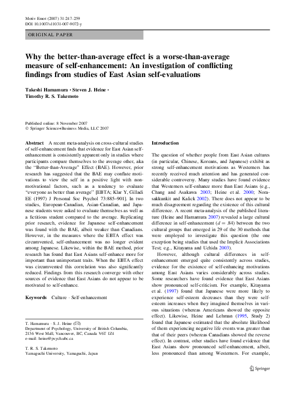 Pdf Why The Better Than Average Effect Is A Worse Than Average Measure Of Self Enhancement An