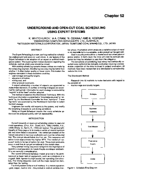 (PDF) Underground and Open-Cut Scheduling Using Expert Systems