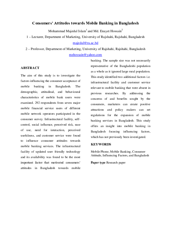 Pdf Consumers Attitudes Towards Mobile Banking In Bangladesh