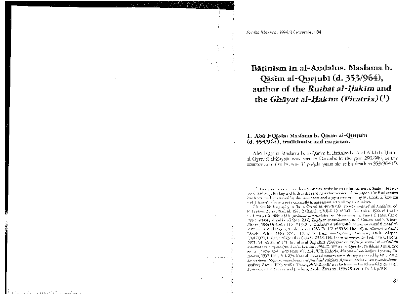 Batinism in al-Andalus. Maslama b. Qasim al-Qurtubi (d. 353-964 ...