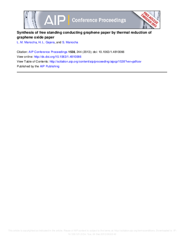 (PDF) Synthesis of free standing conducting graphene paper by thermal ...