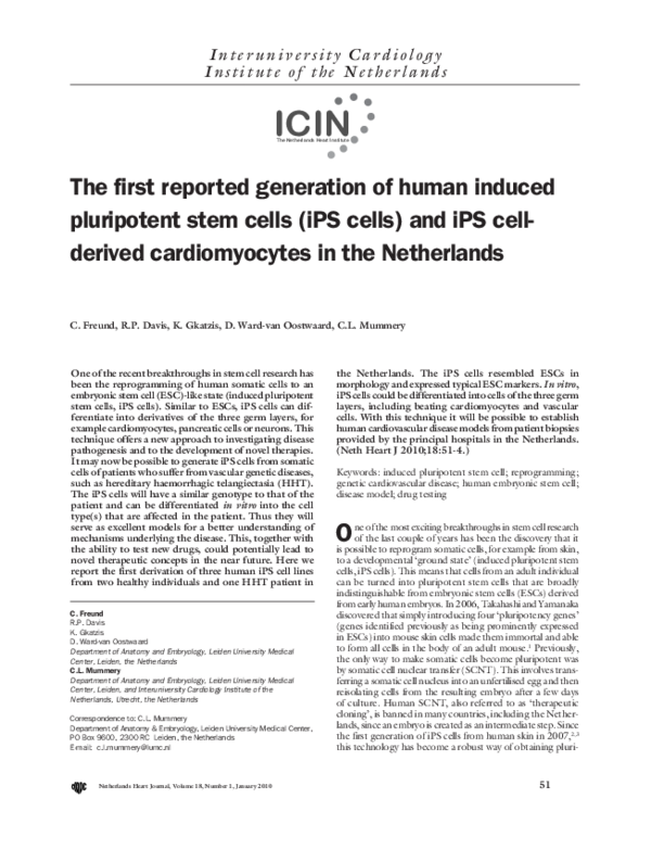 (PDF) The first reported generation of human induced pluripotent stem ...