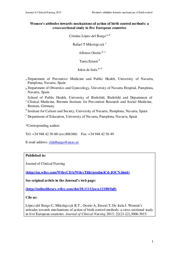 (PDF) Women's attitudes towards mechanisms of action of birth control ...