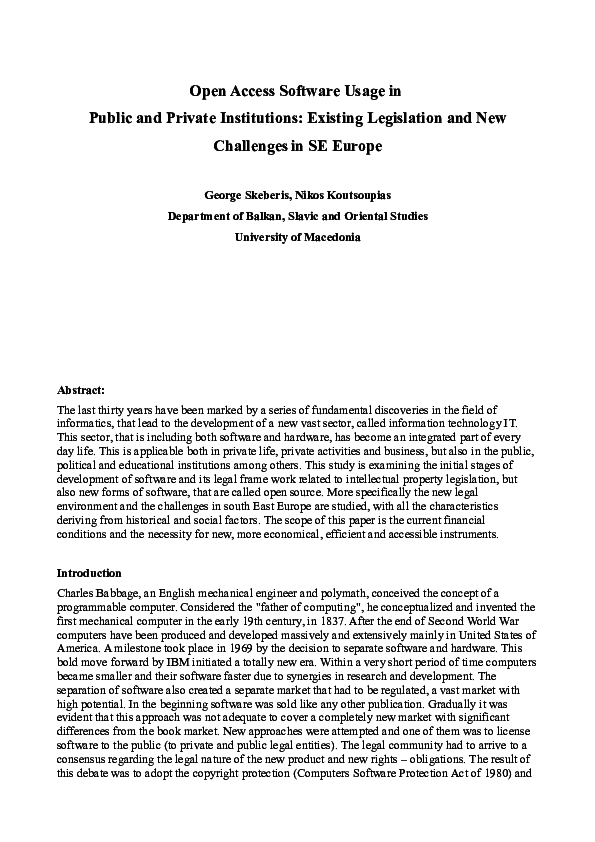 Open Access Software Usage in Public and Private Institutions: Existing ...