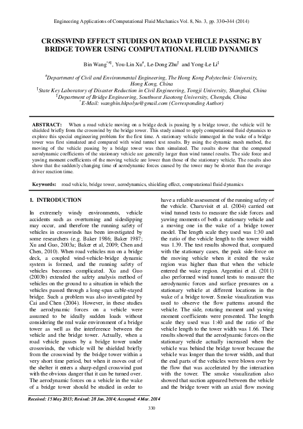 (PDF) Crosswind Effect Studies on Road Vehicle Passing by Bridge Tower ...