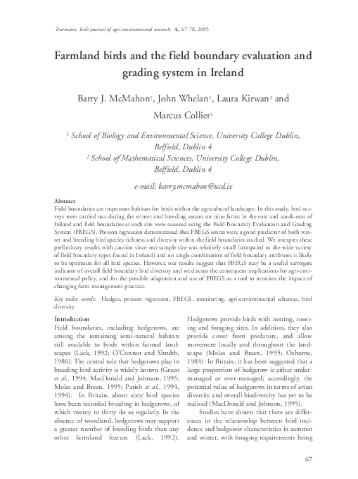 (PDF) Farmland birds and the field boundary evaluation and grading ...
