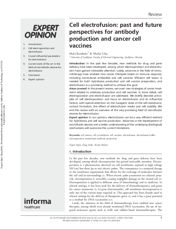 (PDF) Cell electrofusion: past and future perspectives for antibody ...