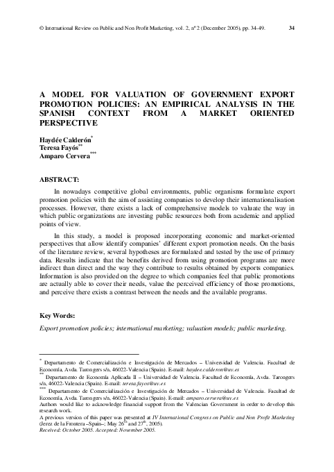 (PDF) A Model for valuation of government export promotion policies: An ...