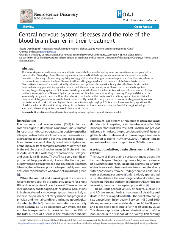 Central nervous system diseases and the role of the blood-brain barrier ...