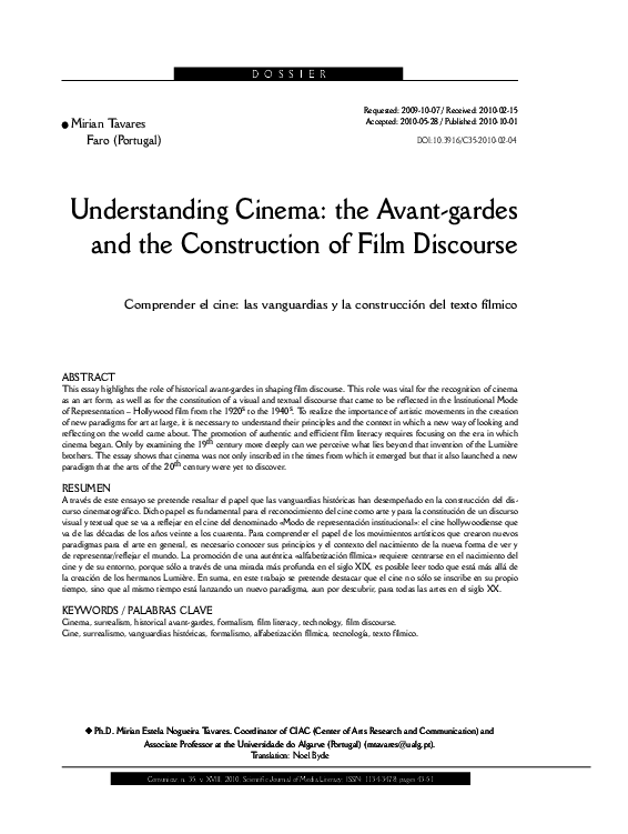 (PDF) Understanding Cinema: the Avant-gardes and the Construction of ...