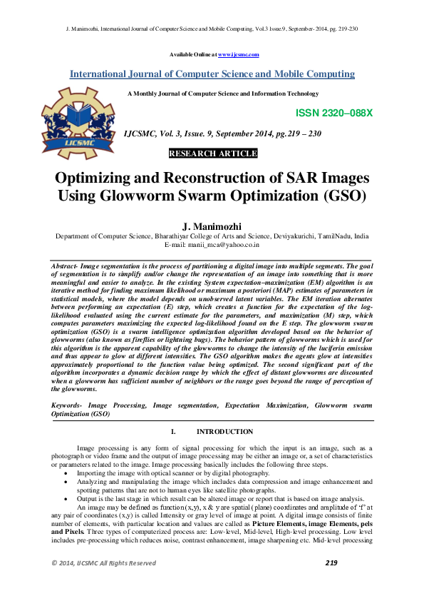 (PDF) Optimizing and Reconstruction of SAR Images Using Glowworm Swarm Optimization (GSO)