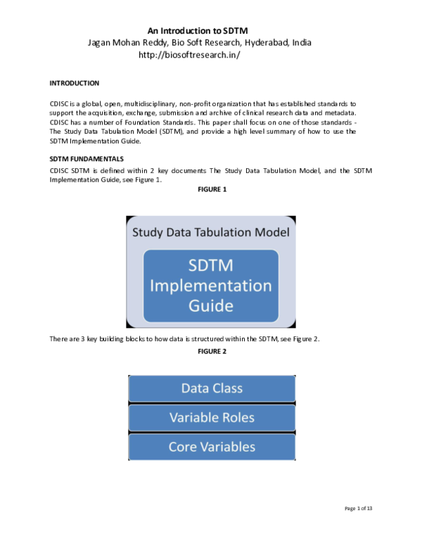 An Introduction to SDTM INTRODUCTION