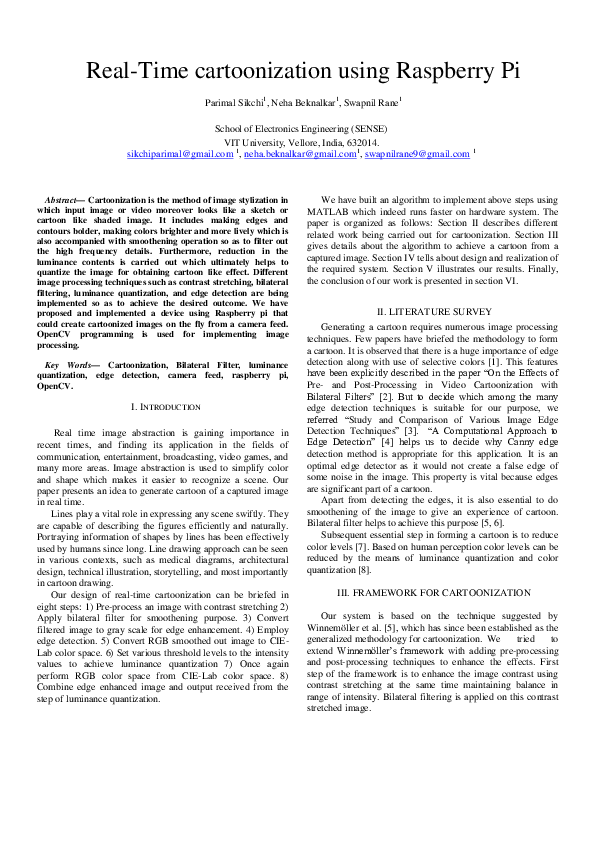 (PDF) Real-Time cartoonization using Raspberry Pi