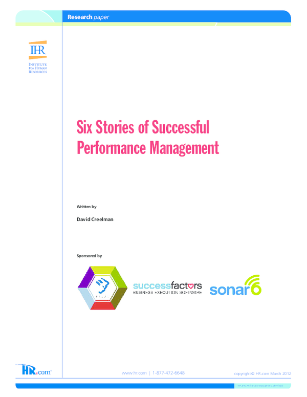 (PDF) Six Stories of Successful Performance Management Written by Six Stories of Successful ...