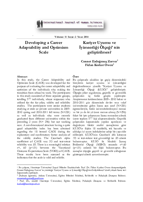 (PDF) Developing a Career Adaptability and Optimism Scale