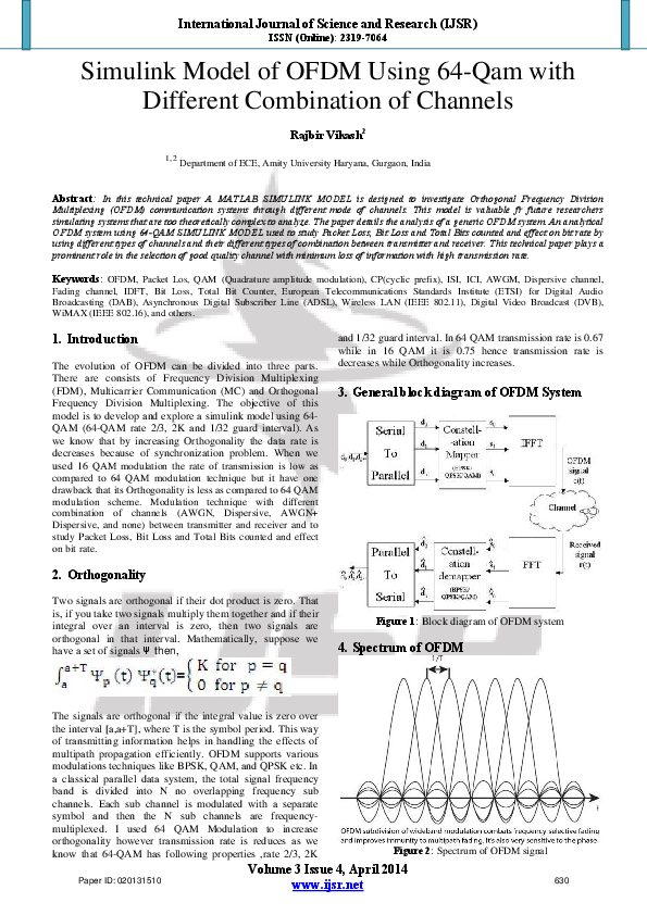 Pdf Simulink Model Of Ofdm Using 64 Qam With Different Combination Of