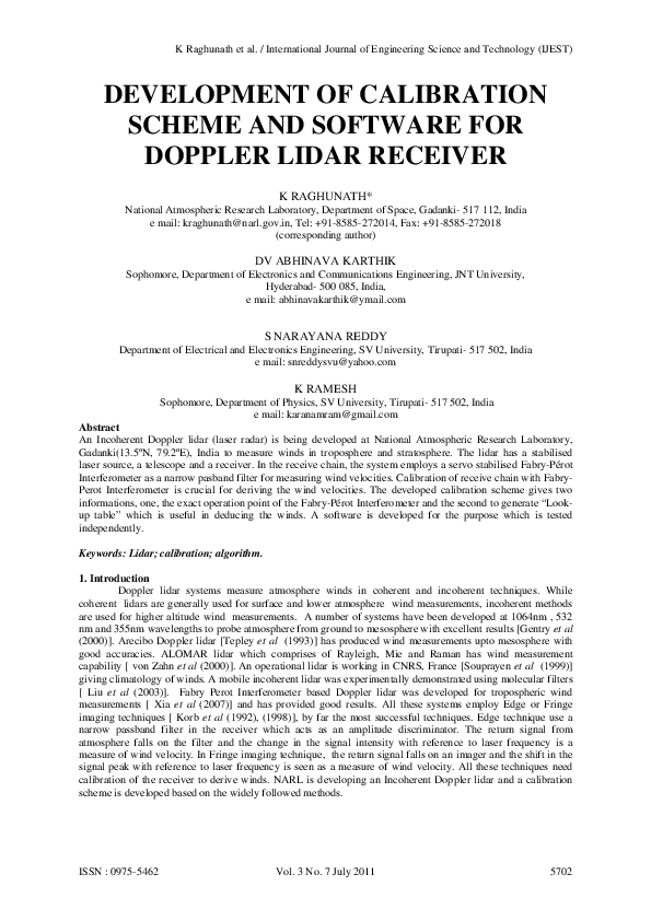 (PDF) DEVELOPMENT OF CALIBRATION SCHEME AND SOFTWARE FOR DOPPLER LIDAR ...