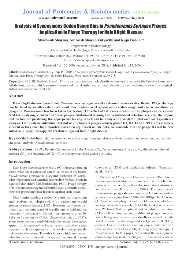 Pdf Analysis Of Synonymous Codon Usage Bias In Pseudomonas Syringae