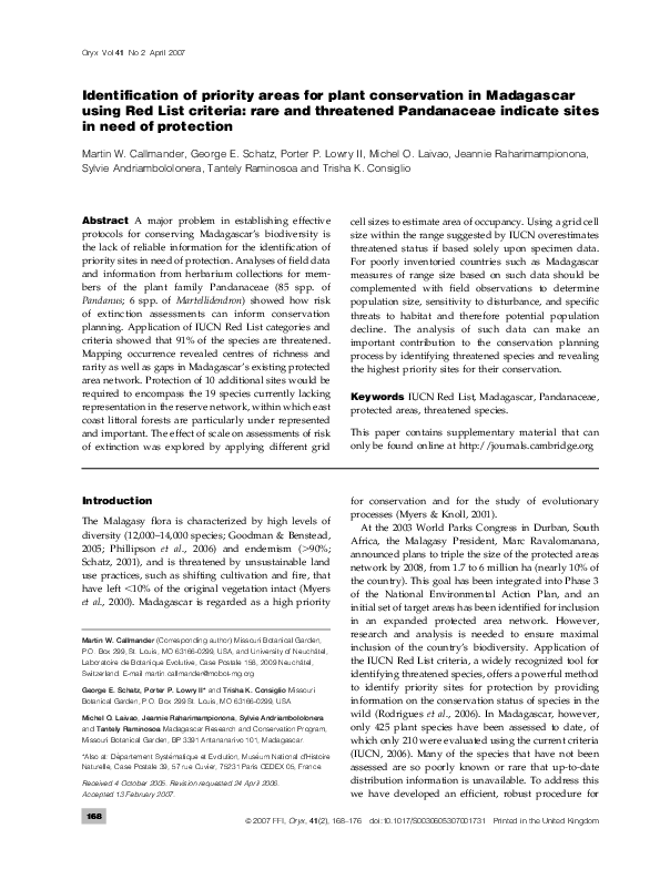 (PDF) Identification of priority areas for plant conservation in ...