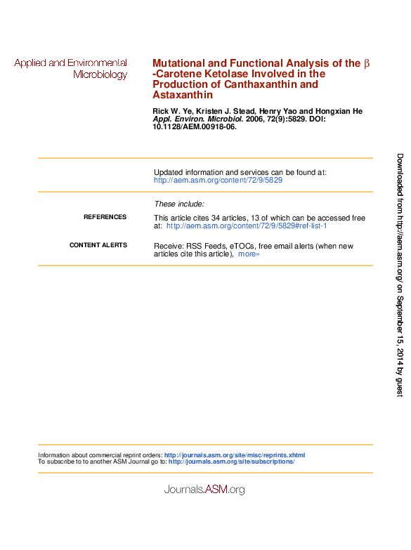 (PDF) Mutational and Functional Analysis of the Carotene Ketolase ...