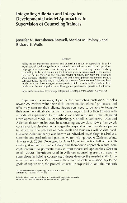 (PDF) Journal of Individual Psychology ♦ 2013 ♦ Integrating Adlerian ...