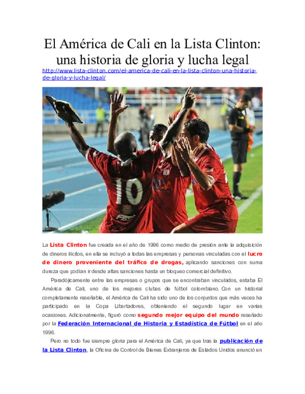 (DOC) El América de Cali en la Lista Clinton: una historia de gloria y ...
