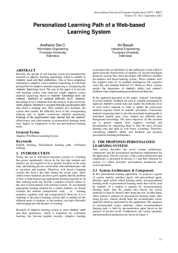 (PDF) Personalized Learning Path of a Web-based Learning System