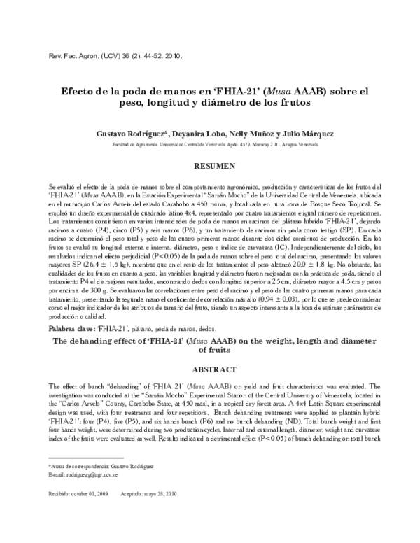 (PDF) The dehanding effect of 'FHIA-21' (Musa AAAB) on the weight ...