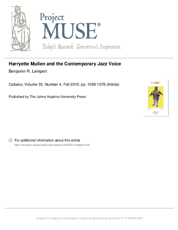 (PDF) Harryette Mullen and the Contemporary Jazz Voice