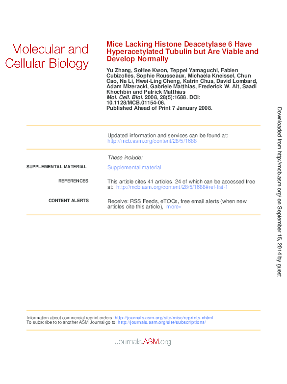 (PDF) Mice Lacking Histone Deacetylase 6 Have Hyperacetylated Tubulin ...