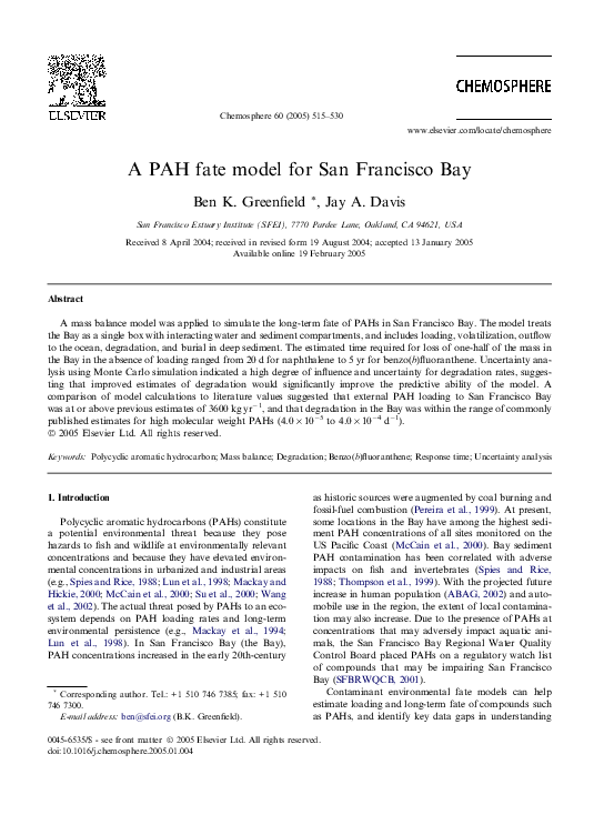 (PDF) A PAH fate model for San Francisco Bay