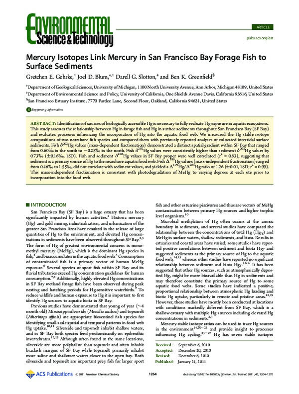 (PDF) Mercury isotopes link mercury in San Francisco Bay forage fish to ...