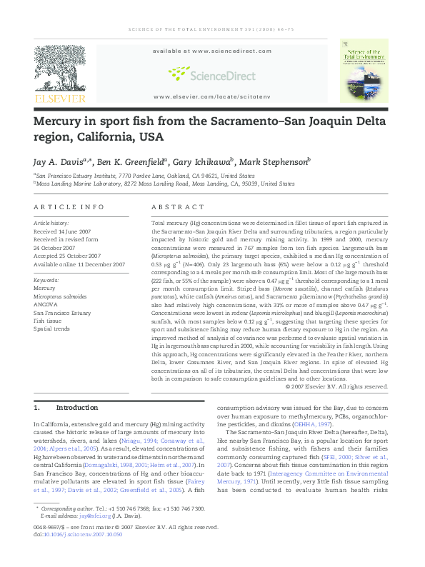 (PDF) Mercury Bioaccumulation in Sport Fish from the California Coast ...