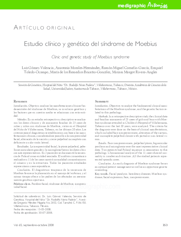 (PDF) Estudio clínico y genético del síndrome de Moebius Clinic and ...