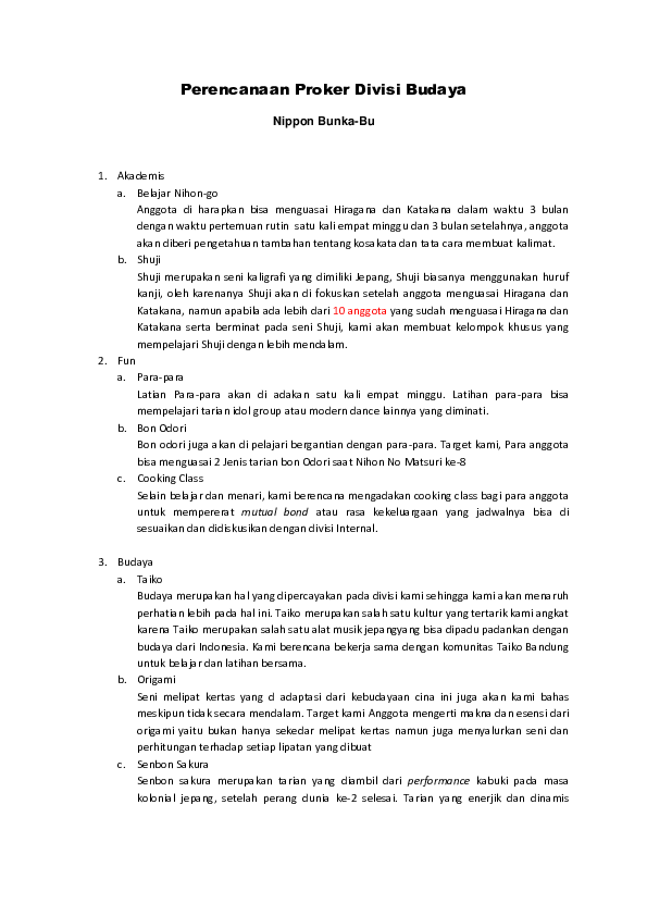 (DOC) Perencanaan Proker Divisi Budaya
