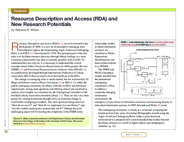 (PDF) Resource description and access (RDA) and new research potentials