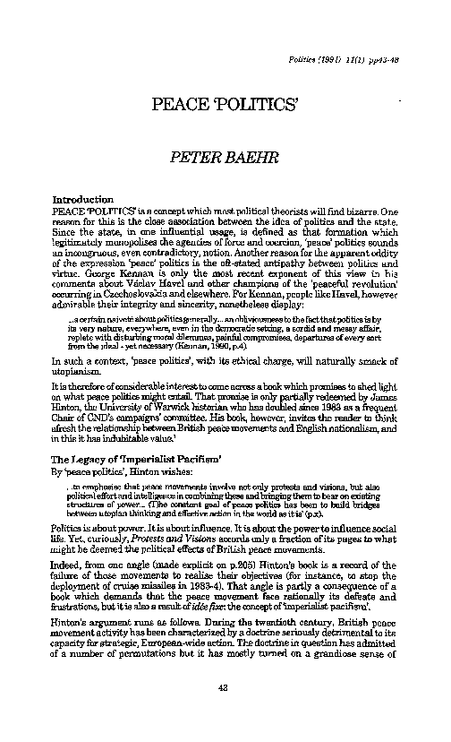 (PDF) Peace 'Politics'