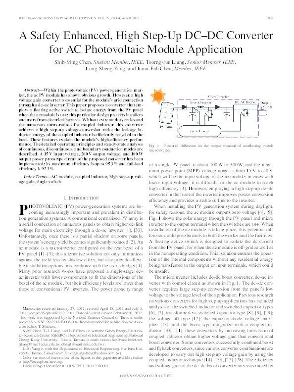 (PDF) A Safety Enhanced, High Step-Up DC–DC Converter for AC Photovoltaic Module Application