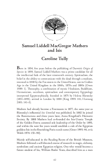 (PDF) Tully, C. J. 2009. ‘Samuel Liddell Macgregor Mathers and Isis ...