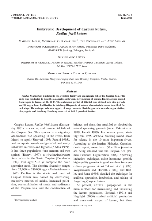 (PDF) Embryonic Development of Caspian Kutum, Rutilus Frisii Kutum
