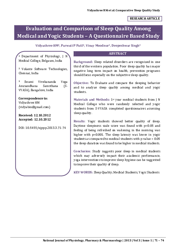 (PDF) Evaluation and Comparison of Sleep Quality Among Medical and ...