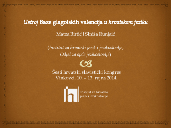 (PDF) The structure of the Valency base of Croatian verbs