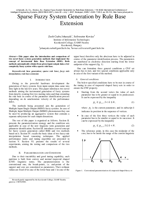 (PDF) Sparse fuzzy system generation by rule base extension