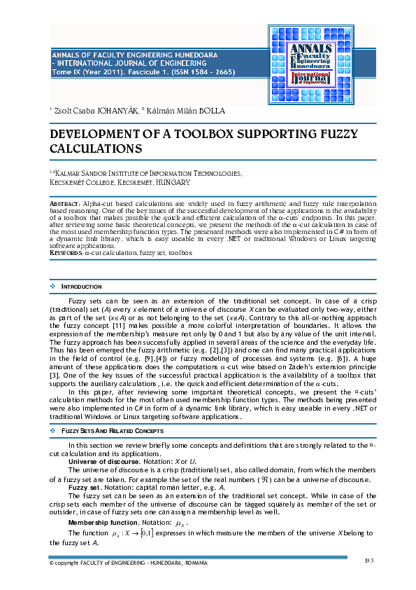 (PDF) Development of a toolbox supporting fuzzy calculations