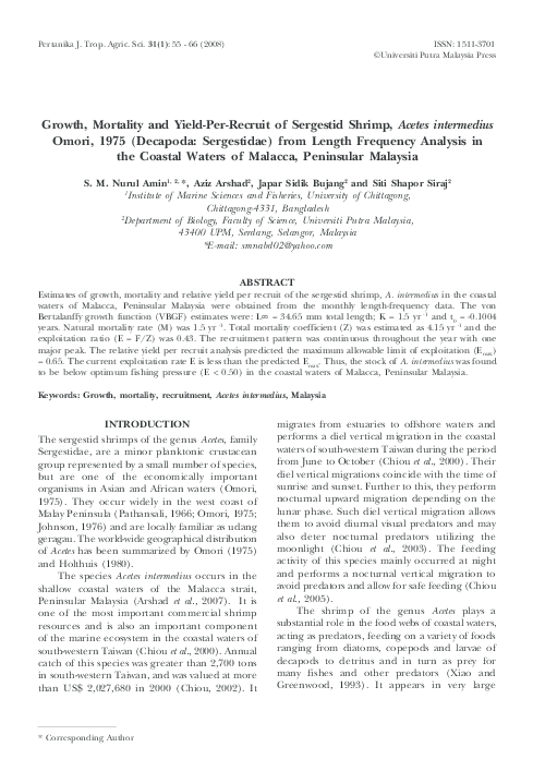 (PDF) Growth, Mortality and Yield-Per-Recruit of Sergestid Shrimp ...